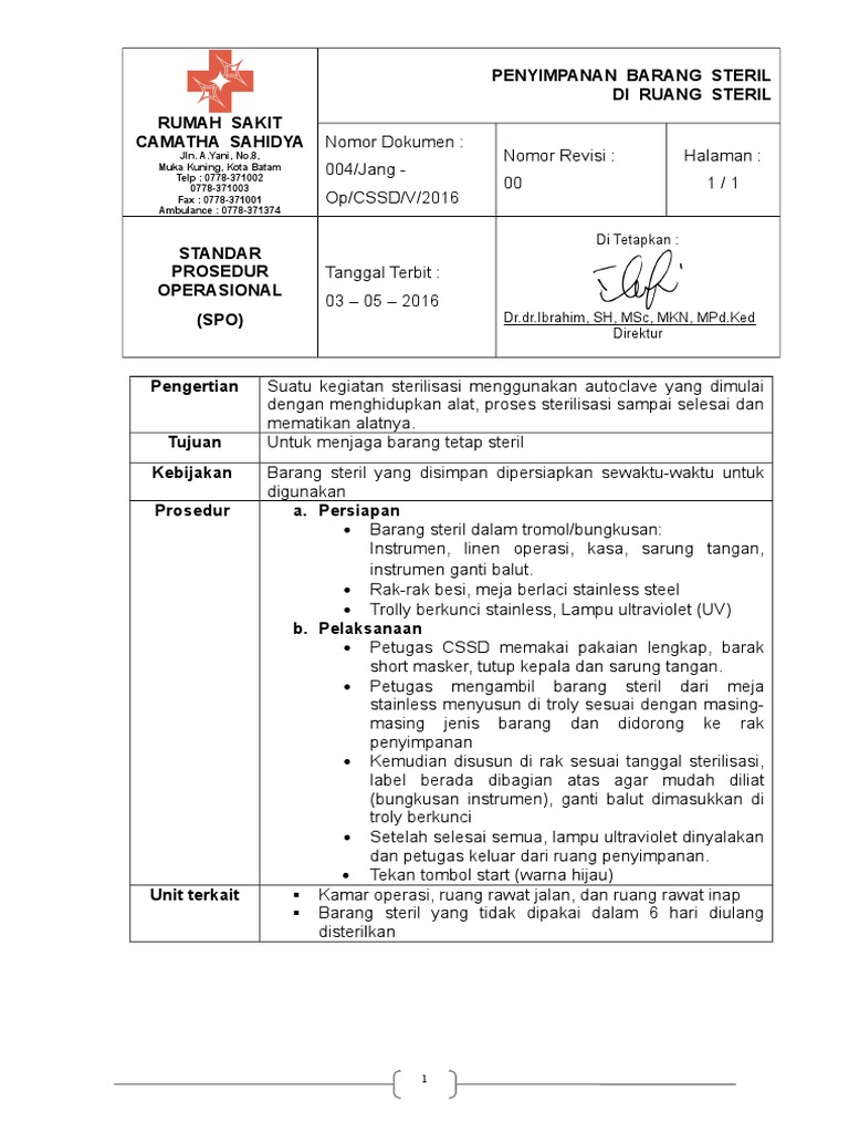 2015 - SPO - CSSD - 04 - Penyimpanan Barang Steril Di Ruang SteriL ...