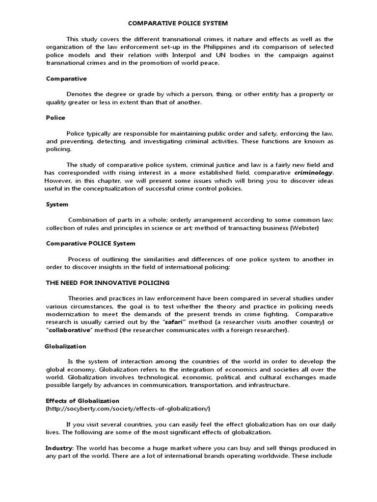 Comparative Police System Summary000 | PDF | Organized Crime | Inspector