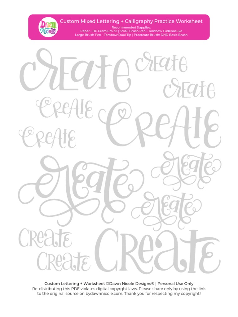 Mixed Lettering Worksheet CREATE | PDF