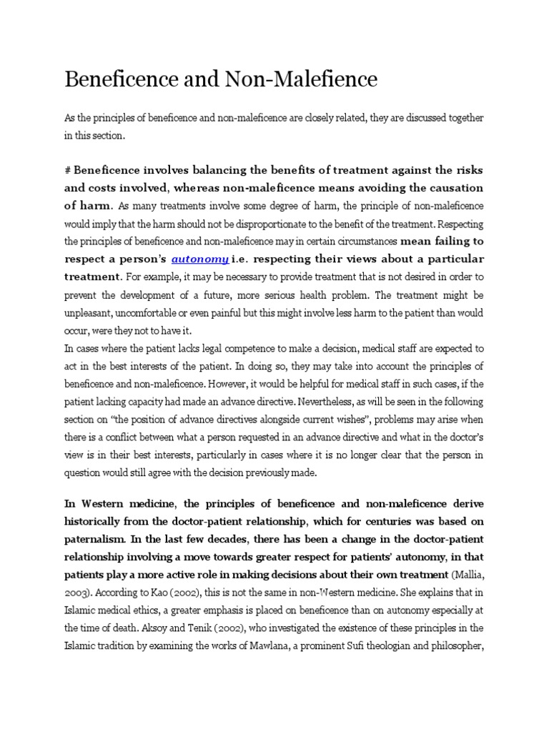 Beneficence and Non-Maleficence | PDF | Medical Ethics | Medicine