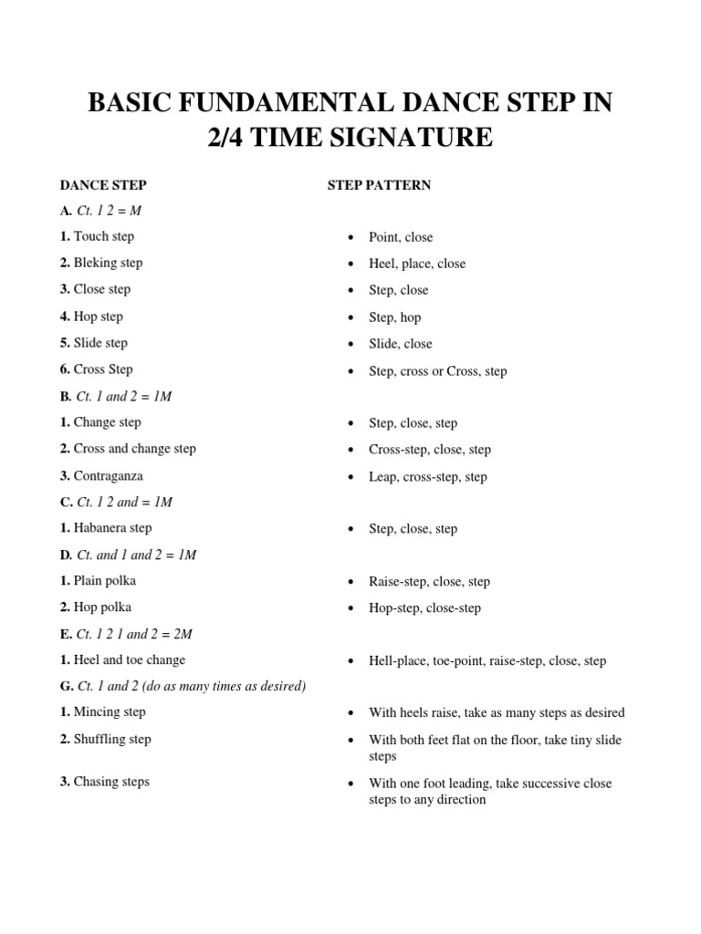 Basic Fundamental Dance Step in 2/4 Time Signature | PDF