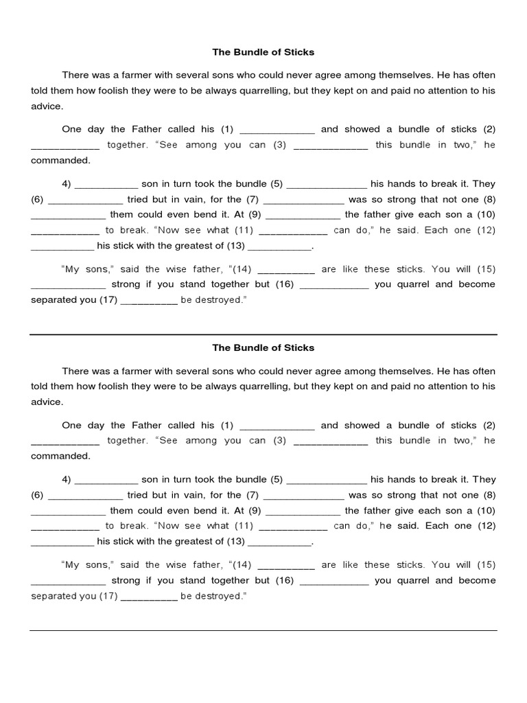 The Bundle of Sticks (Student Activity) | PDF