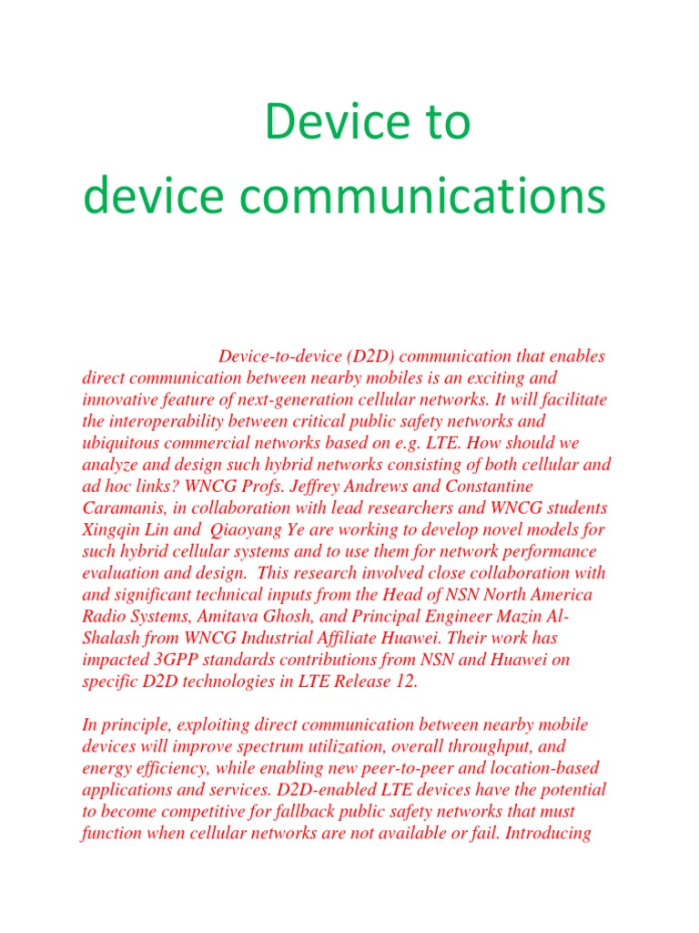 Device To Device Communications | PDF | Cellular Network | Lte ...