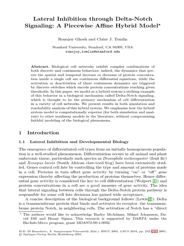 Lateral Inhibition Through Delta-Notch Signaling: A Piecewise Affine ...