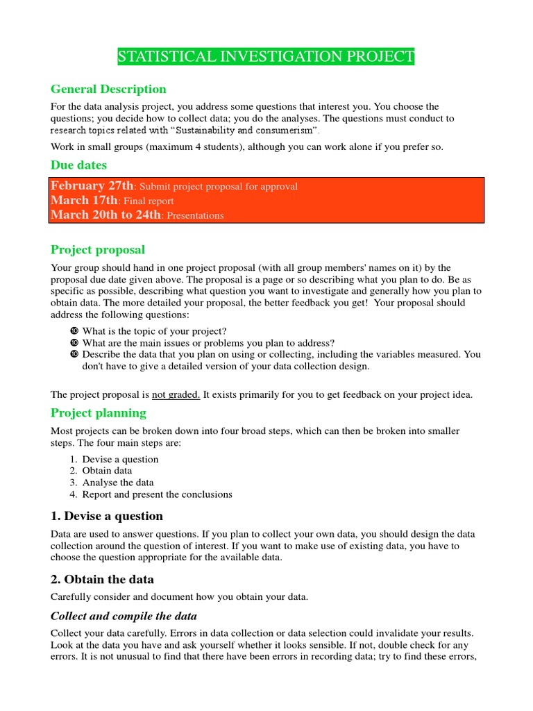 Guideline Statistical Investigation Project (16-17) | PDF | Data ...