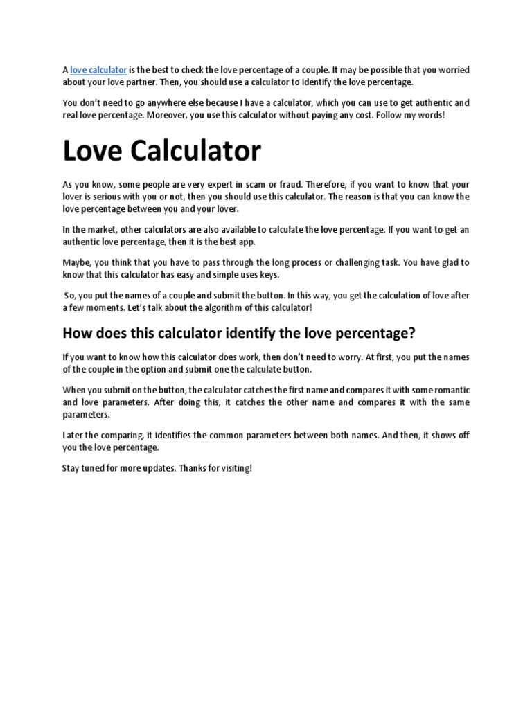 Love Calculator: How Does This Calculator Identify The Love Percentage ...