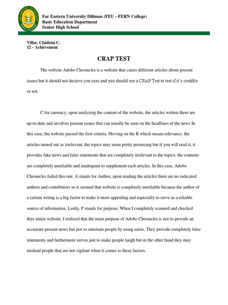 Crap Test: Far Eastern University Diliman (FEU - FERN College) Basic ...