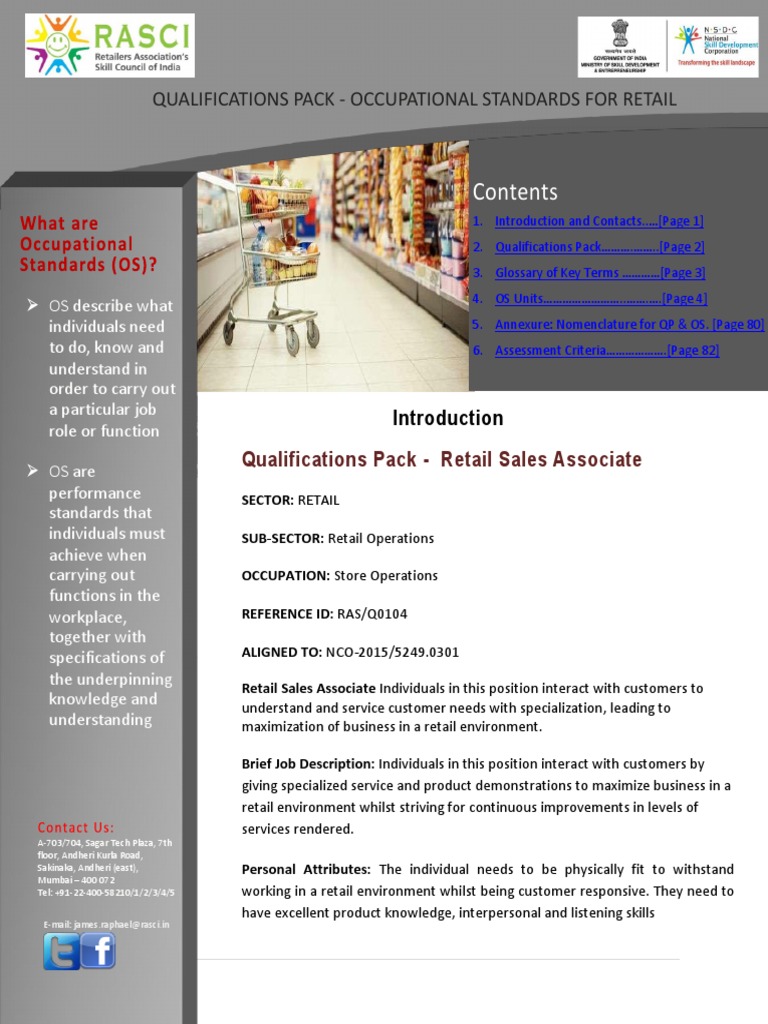 Retail Sales Associate Qualifications Pack | PDF | Retail ...