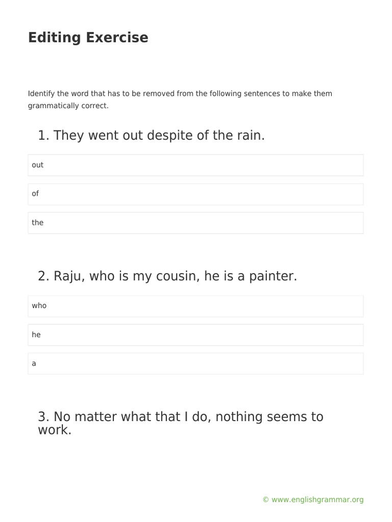 Editing Exercise: 1. They Went Out Despite of The Rain | PDF