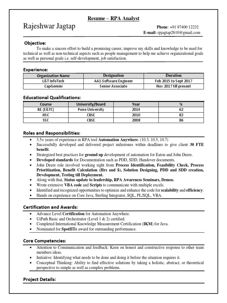 RPA Resume Rajeshwar Jagtap (4 Yrs) | PDF | Automation | Computing