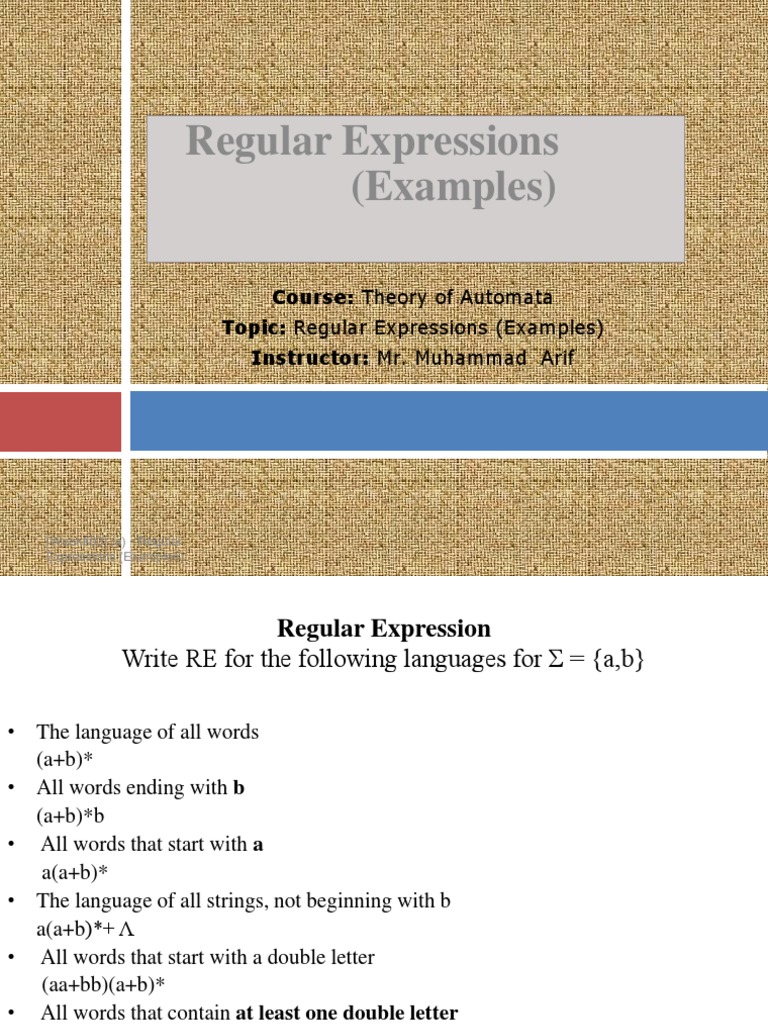 Week 03 A Regular Expressions Examples | PDF | String (Computer Science) | Regular Expression