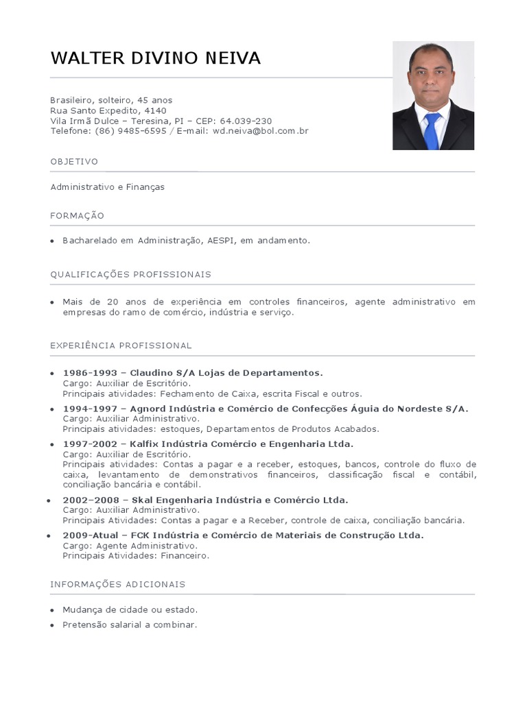 Modelo Preenchido de Currículum - Reginaldo | PDF