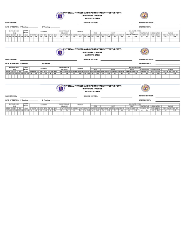 Physical Fitness Test Form | PDF | Body Mass Index | Hobbies