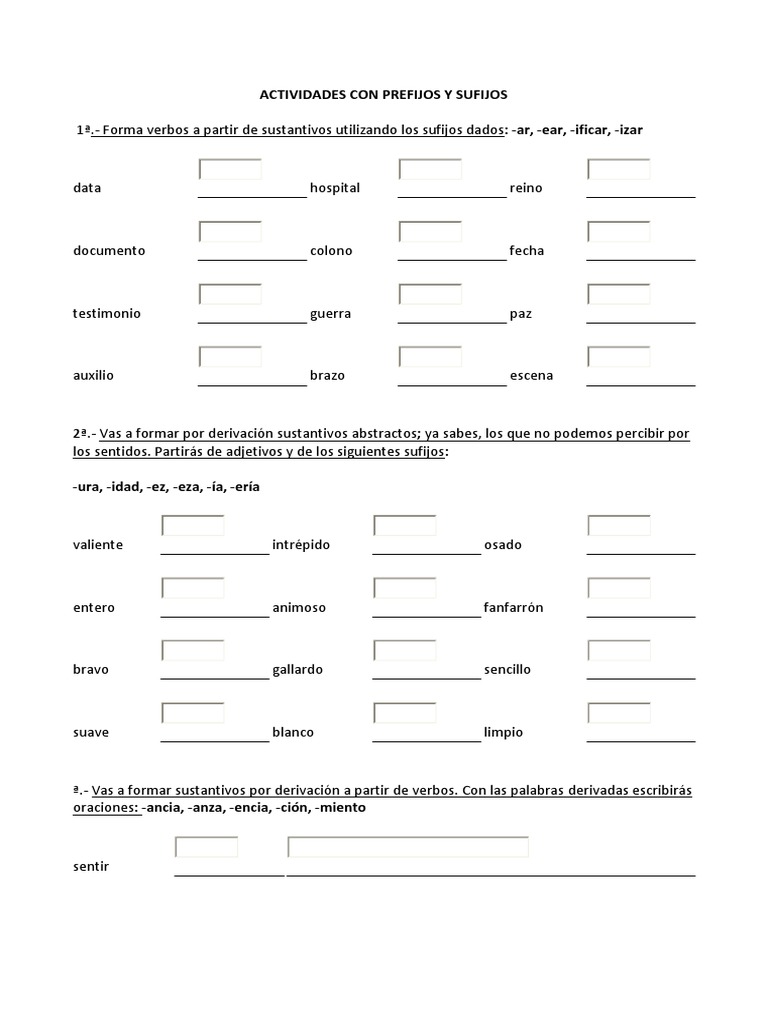 Actividades Con Prefijos y Sufijos | PDF | Tipología Lingüística | Idiomas