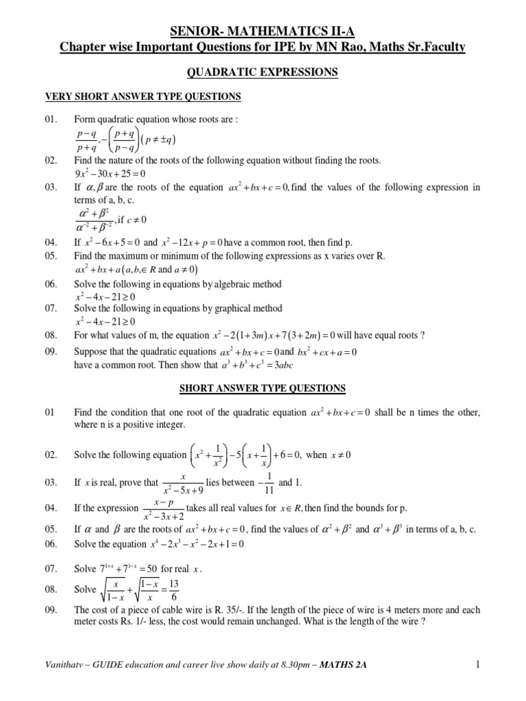 MATHS - IIA QUESTION BANK - Chapter Wise Important Questions For IPE PDF | PDF | Business