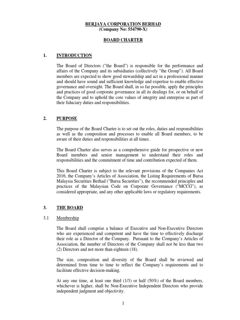 Bcorp Board Charter 2019 PDF | PDF | Board Of Directors | Corporate ...