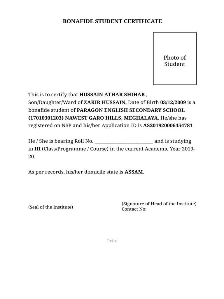 NSP Bonafide PDF | PDF