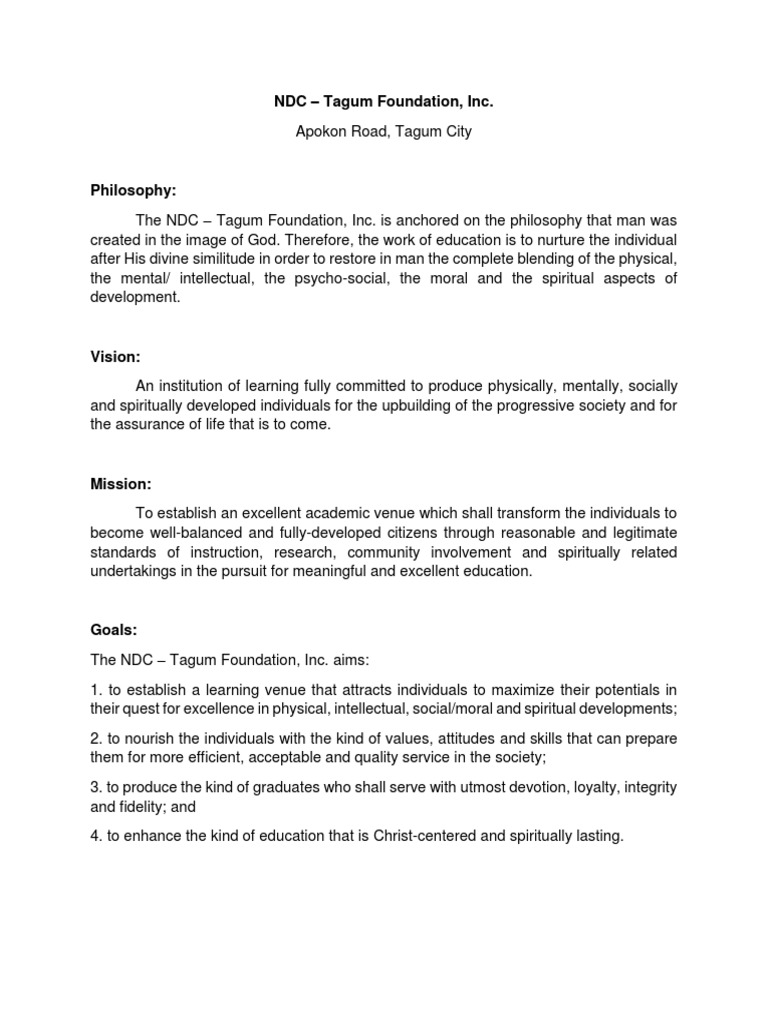 NDC - Tagum Foundation, Inc | PDF | Learning | Psychology