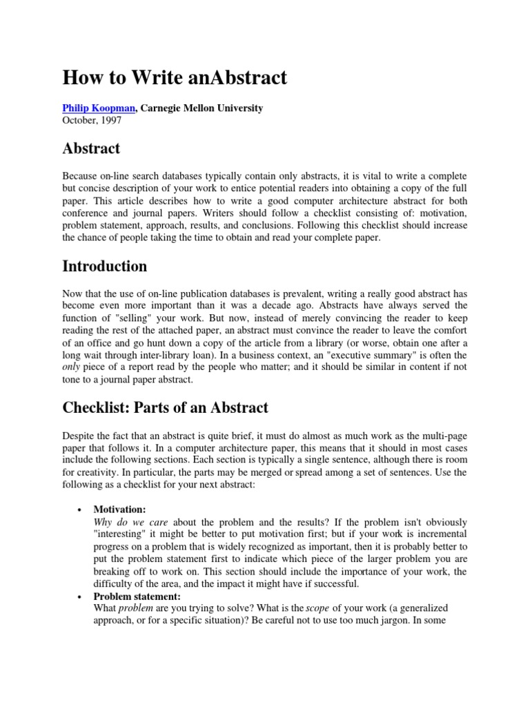 How To Write An Abstract | PDF | Abstract (Summary) | Motivation
