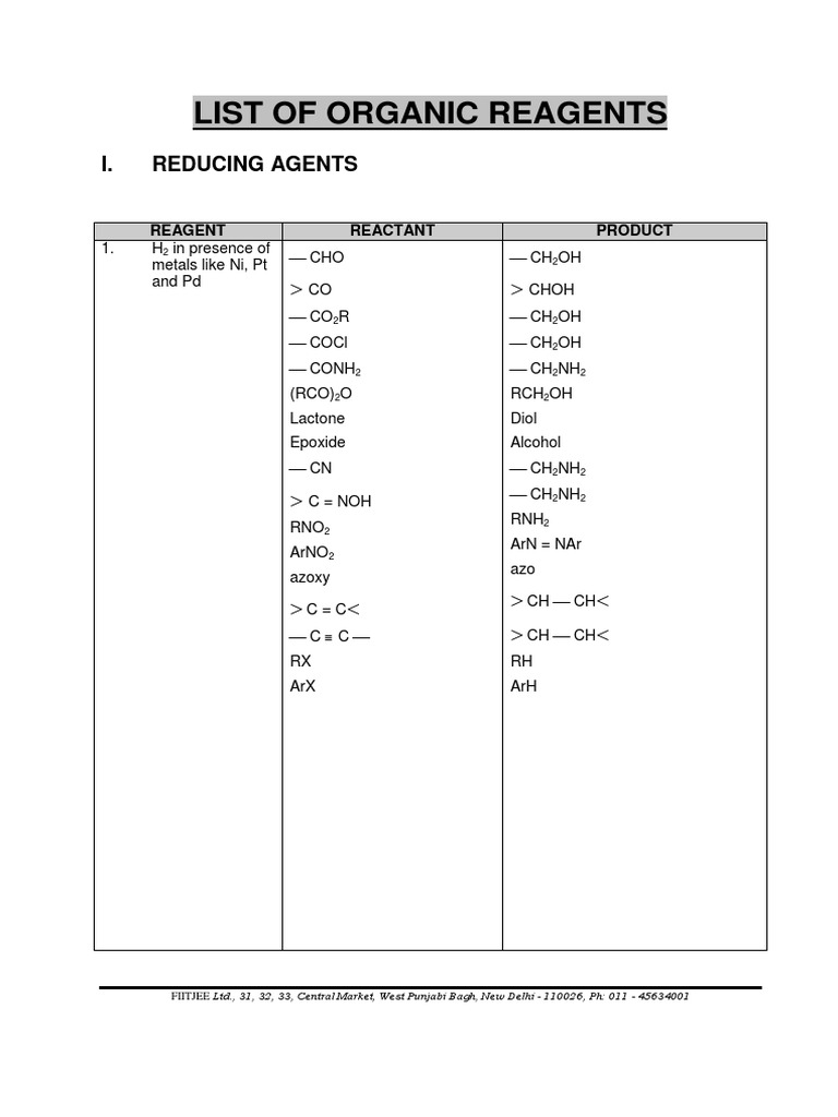 List of Organic Reagents: I. Reducing Agents | Download Free PDF ...