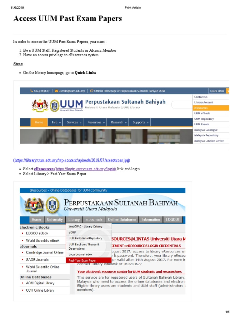 Access UUM Past Exam Papers: Steps | PDF
