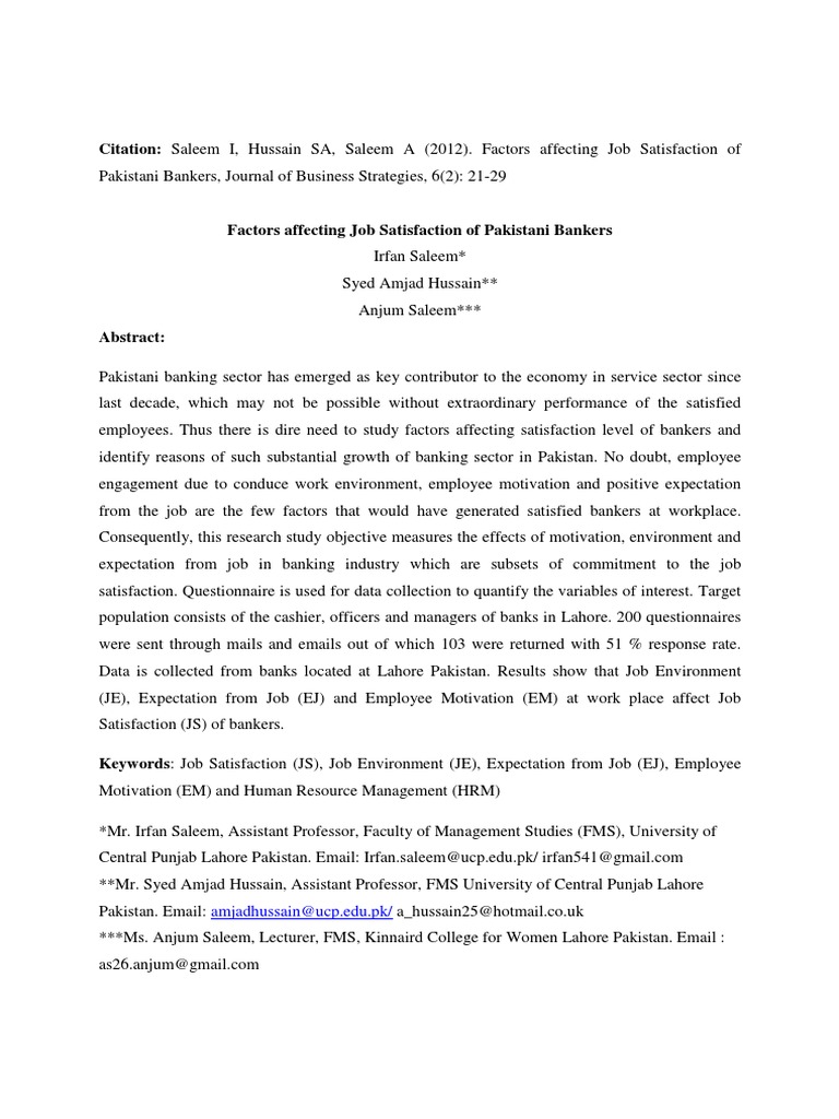 Factors Affecting Job Satisfaction of Pa PDF | PDF | Job Satisfaction ...