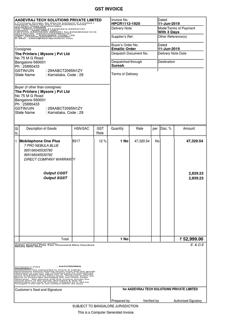 Invoice Oneplus.162 X | PDF | Invoice | Business