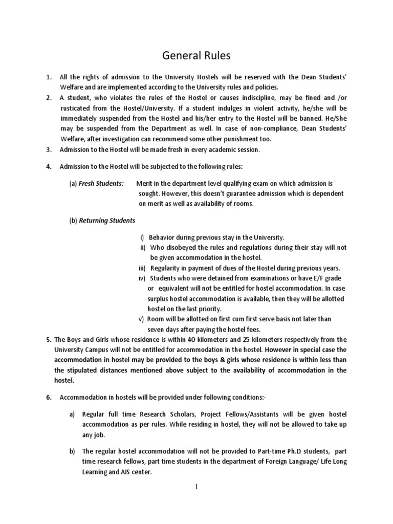 Hostel Rules | PDF | Hostel | Fee