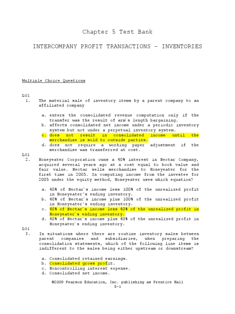 Chapter 05 Intercompany Profit Transactions INVENTORY | PDF | Net Income | Consolidation (Business)