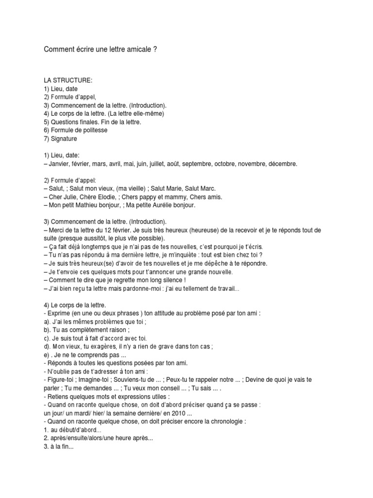Guide pour écrire une lettre amicale | PDF