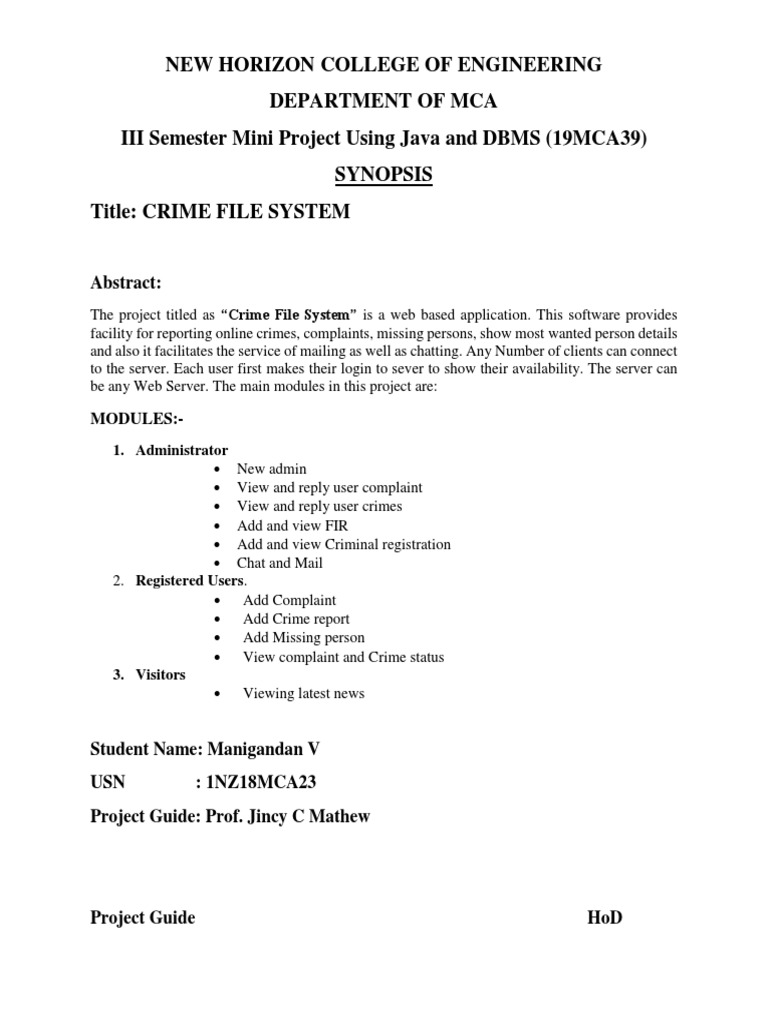 New Horizon College of Engineering Department of Mca III Semester Mini ...