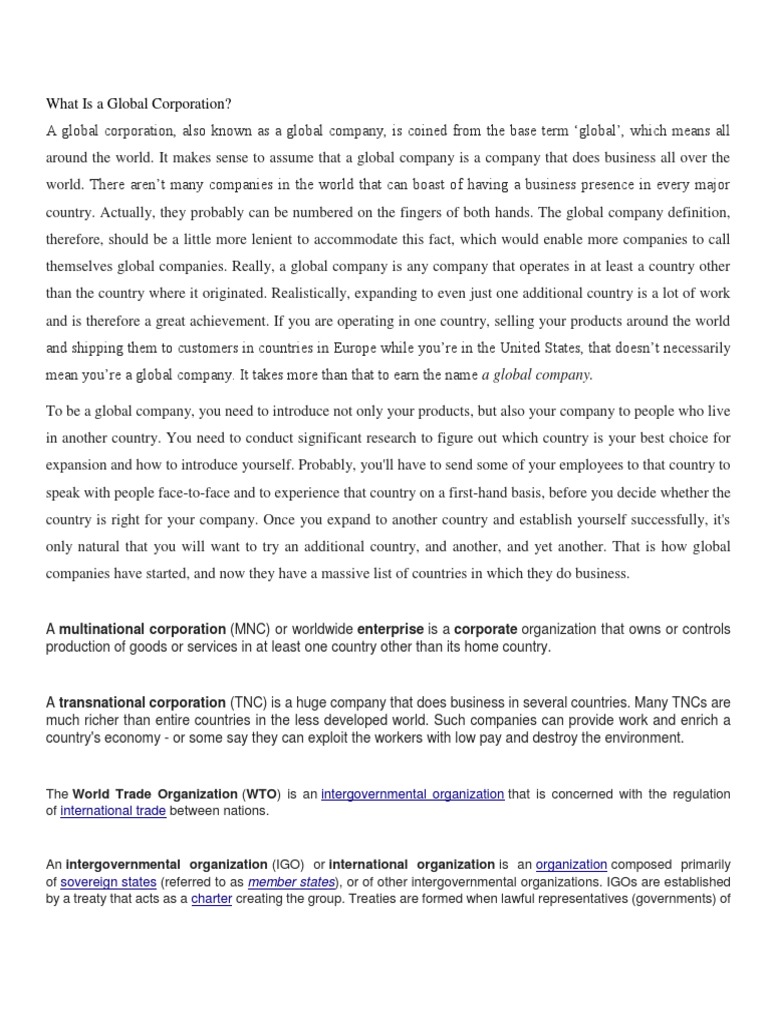 What Is A Global Corporation | PDF | Multinational Corporation | Government