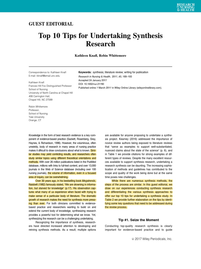 Tips On Sythesis Research | PDF | Systematic Review | Evidence Based ...