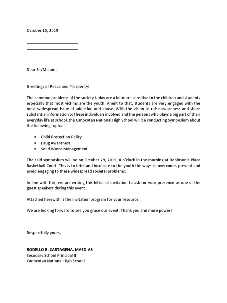 Communication Letter (Letter of Invite) SYMPOSIUM | PDF