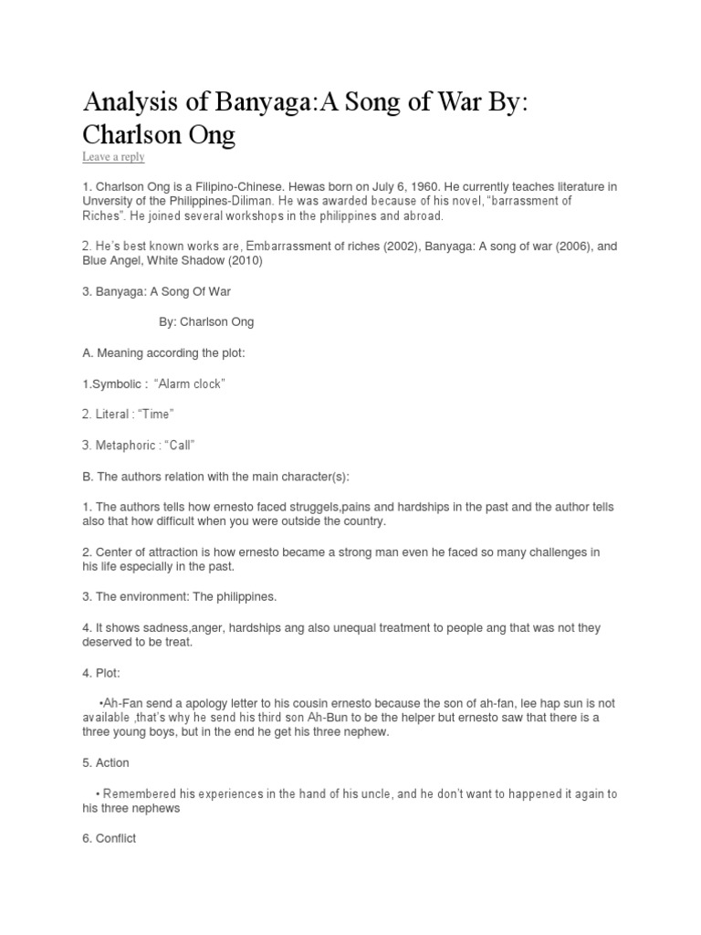 Analysis of Banyaga: A Song of War by Charlson Ong | PDF
