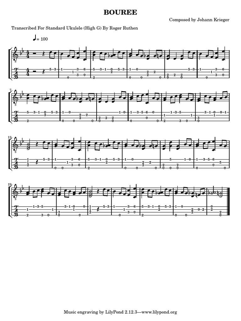 Bach Bouree Ukulele | PDF | Classical Music | Compositions