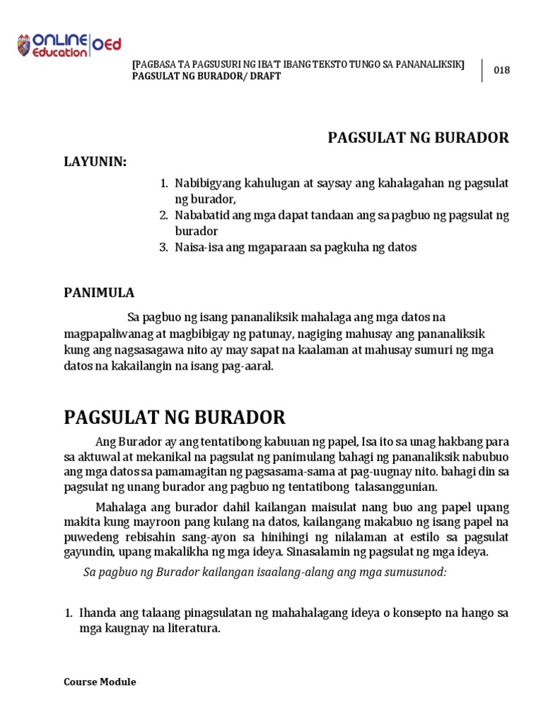 Pagsulat NG Burador: Layunin | PDF