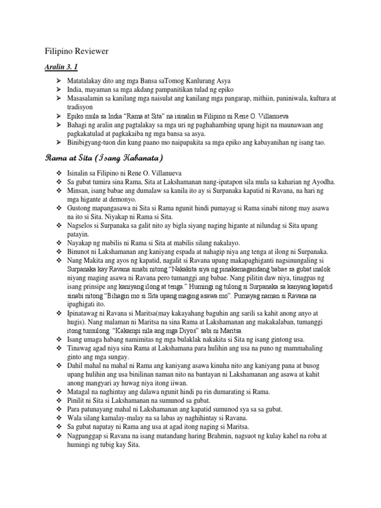 Filipino Reviewer (3rd Quarter) | PDF