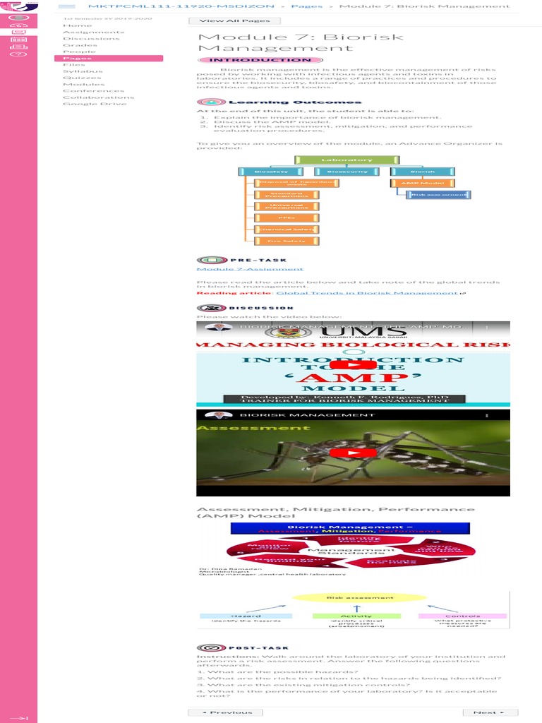 Biorisk Management Overview and AMP Model | PDF | Prevention | Safety