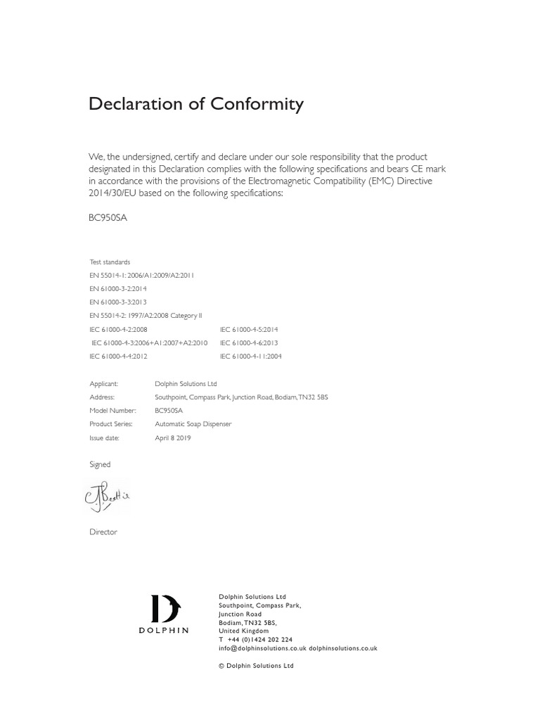 Declaration of Conformity 1 | PDF
