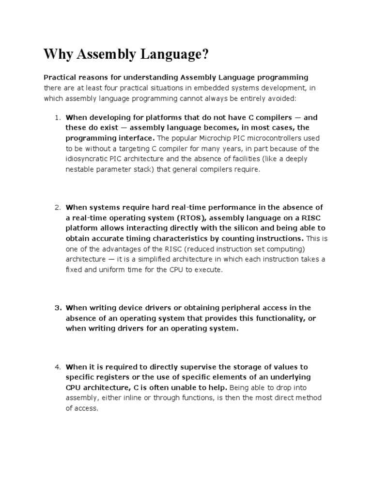 Why Assembly Language? | PDF | Assembly Language | Digital Electronics