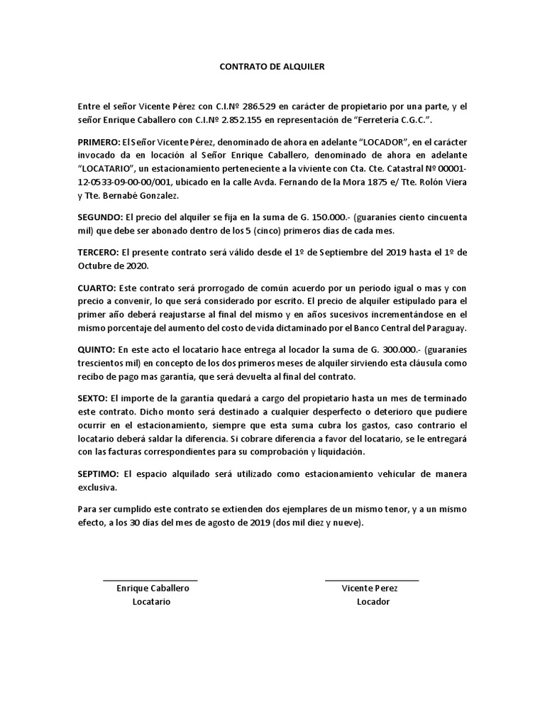 Contrato de Arrendamiento de Estacionamiento | PDF Contrato de Arrendamiento de Estacionamiento | PDF