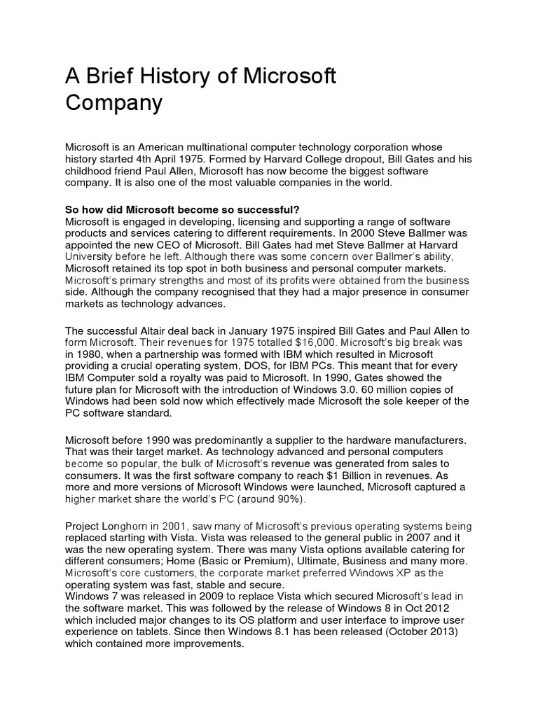 A Brief History of Microsoft | PDF | Microsoft Office | Microsoft Word