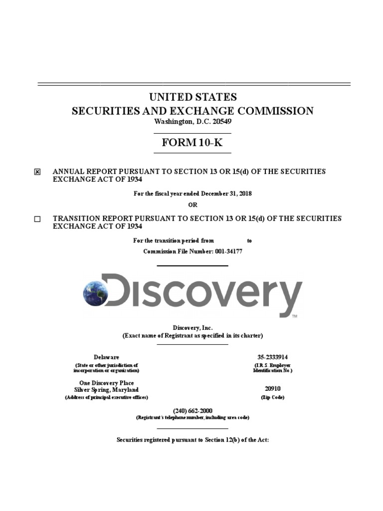 Nasdaq Disca 2018 PDF | PDF | Form 10 K | Securities (Finance)