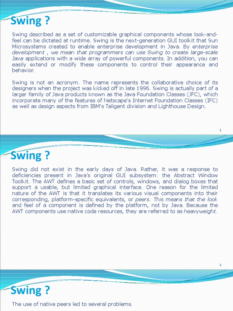 Java Swing | PDF | Graphical User Interfaces | Java Platform Java Swing | PDF | Graphical User Interfaces | Java Platform