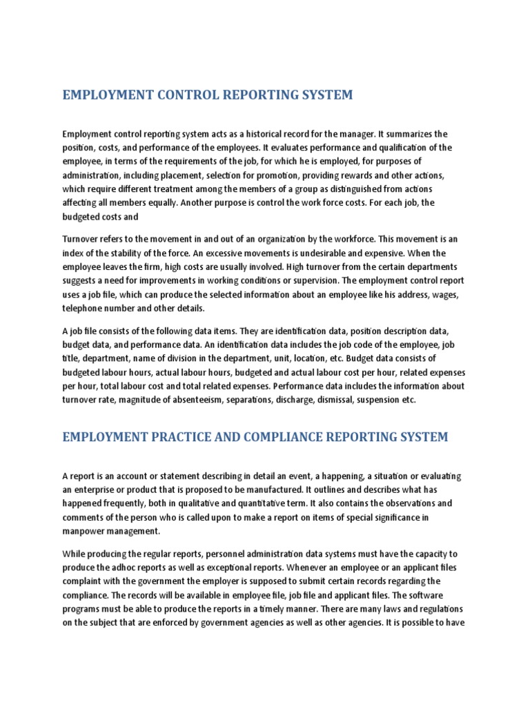 Employment Control Reporting System | PDF | Employment | Turnover ...