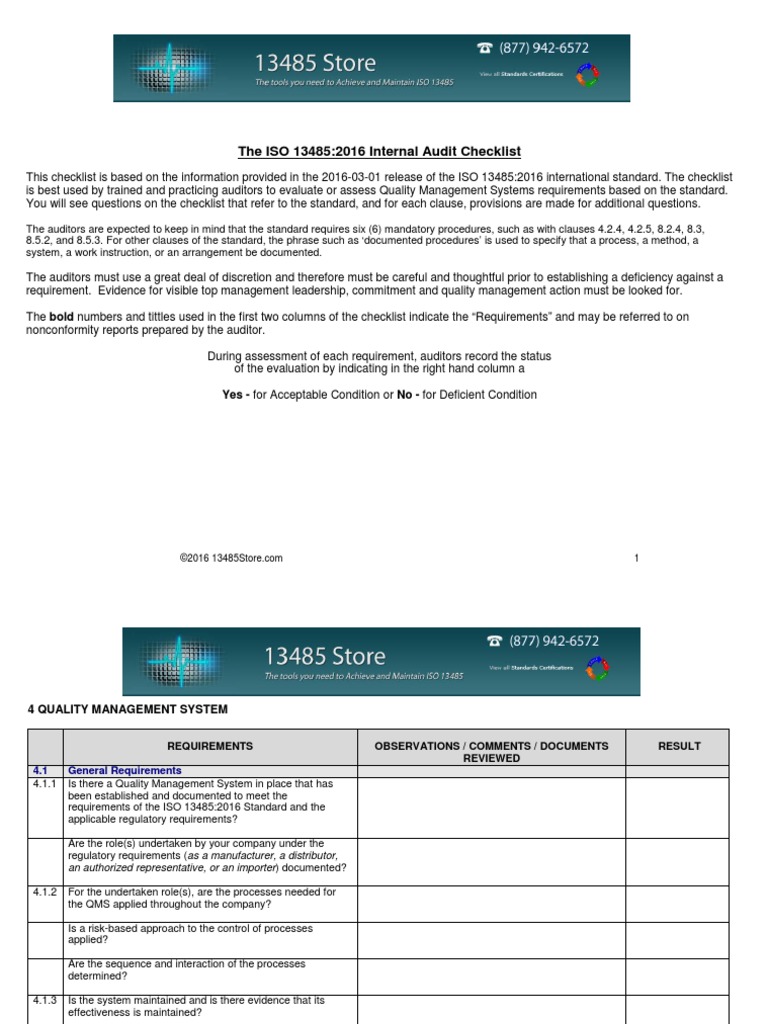 2016 Ia Sample Checklist | PDF | Quality Management System | Medical Device