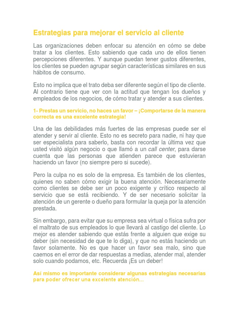 Estrategias para Mejorar El Servicio Al Cliente | PDF | Servicio al ...