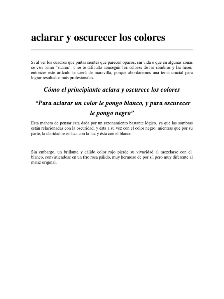 Aclarar y Oscurecer Los Colores | PDF | Blanco | Color