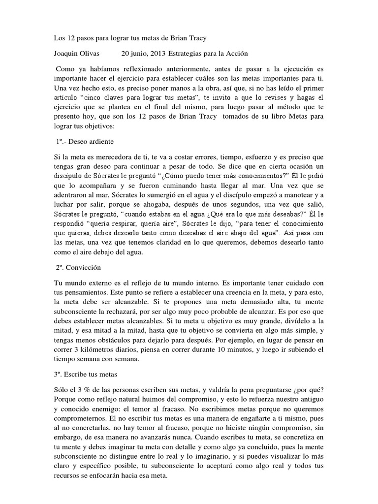 Los 12 Pasos para Lograr Tus Metas de Brian Tracy | PDF | Cliente | Conocimiento